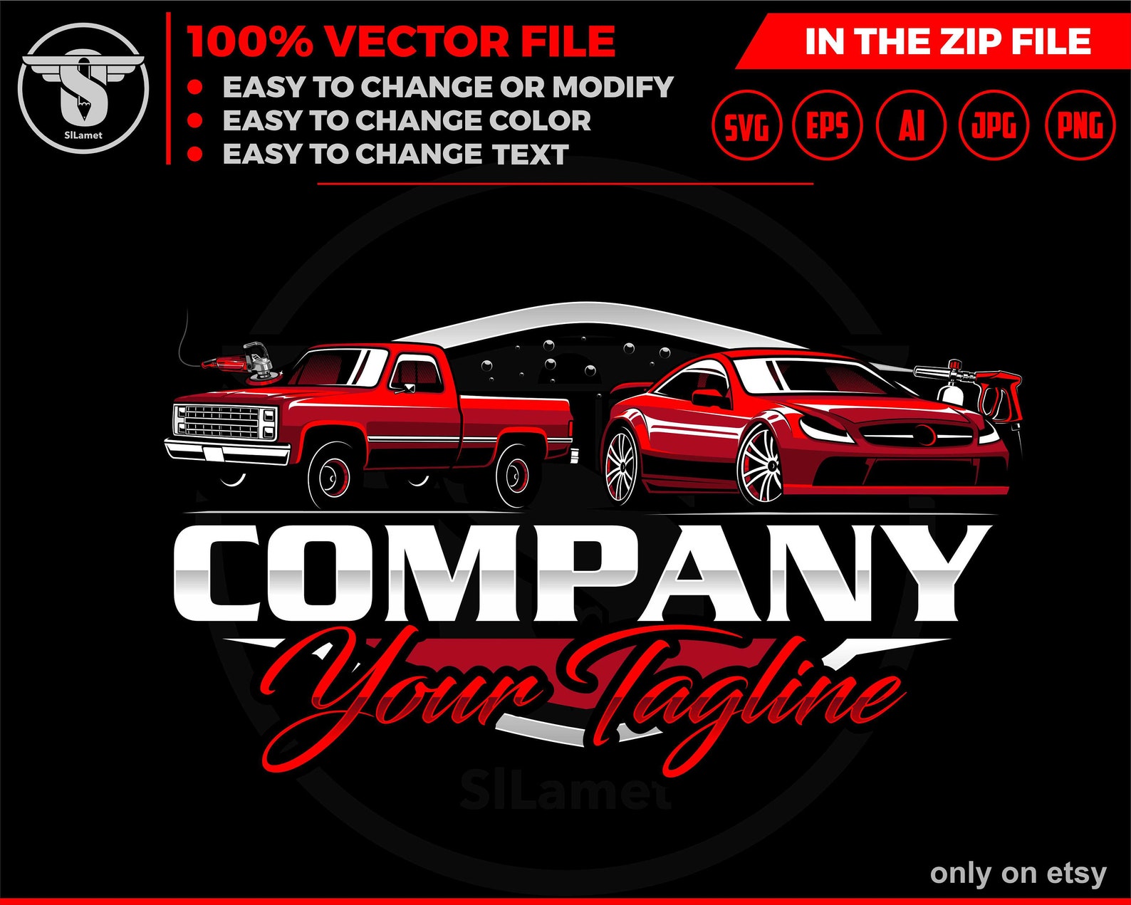 Pickup Truck and Sport Car Wash - Car Wash Pickup Truck Logo Template ...