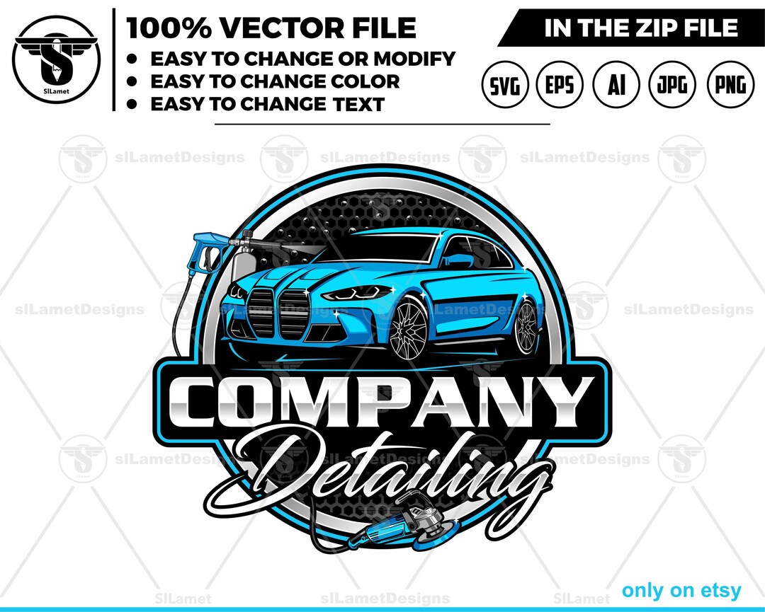 Editable Car Detailing Auto Wash Vector Logo: Vehicle Cleaning Service ...