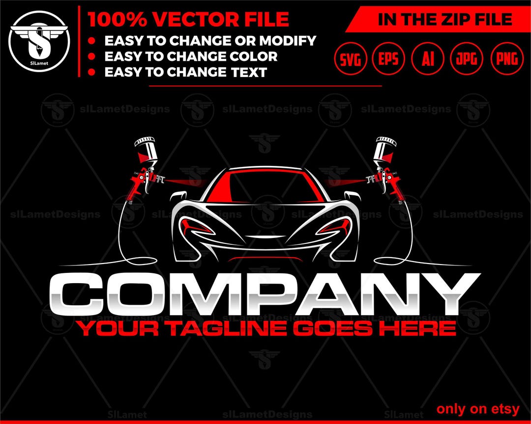 Editable Car Painting Auto Body Vector Logo: Workshop Spray Shop ...