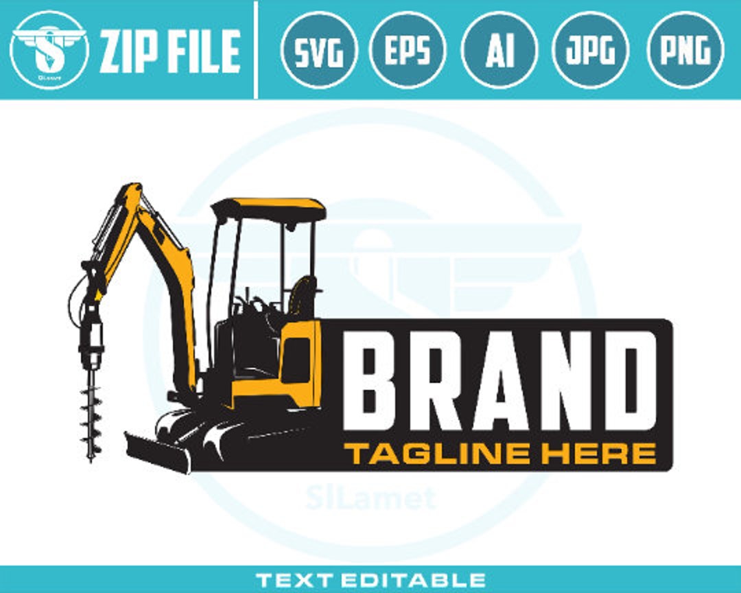 Tracked Mini Excavator With Drill Logo, Mini Excavator Drilling Logo ...