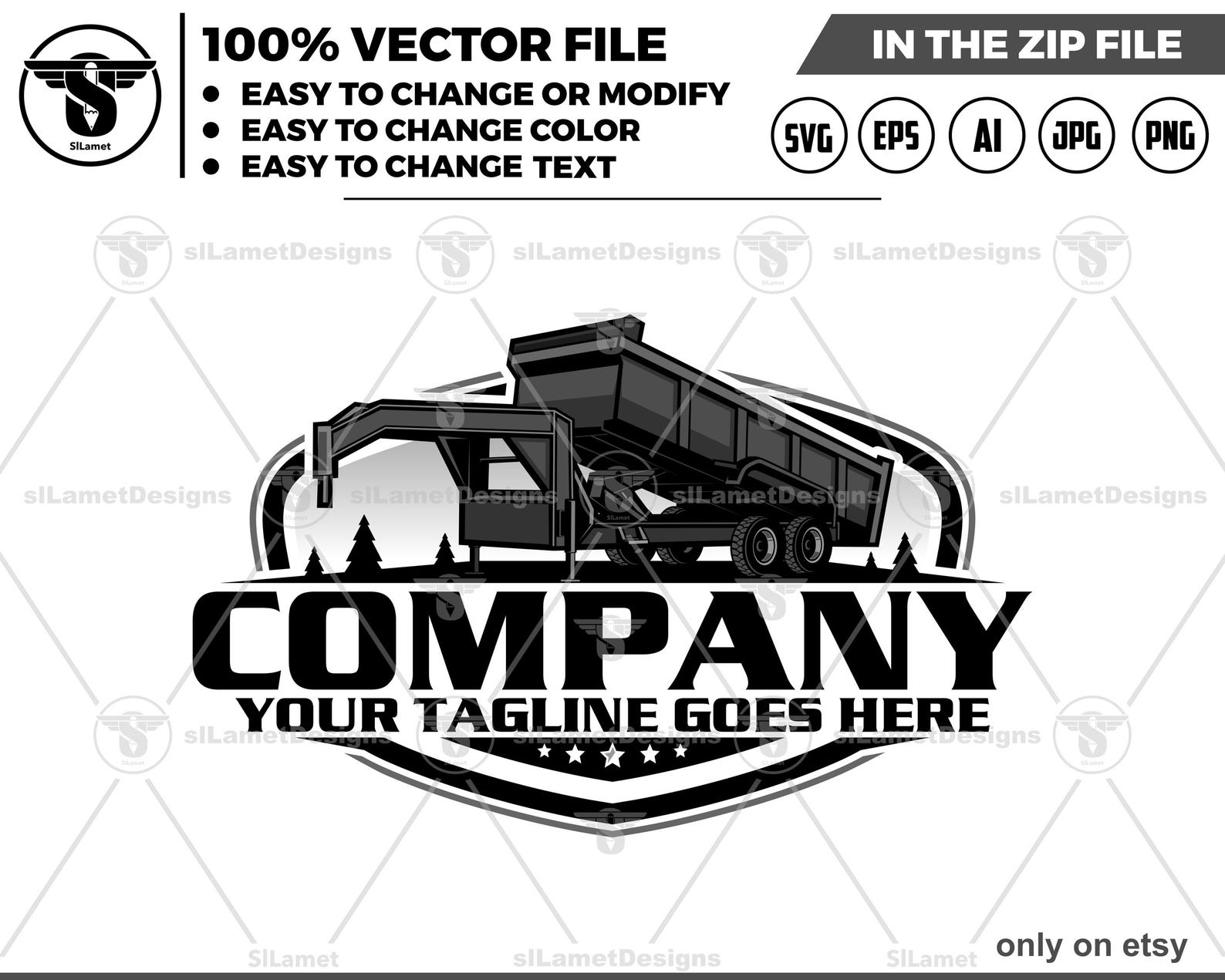 Gooseneck Dump Trailer Logo Template: Hauling Equipment Branding ...