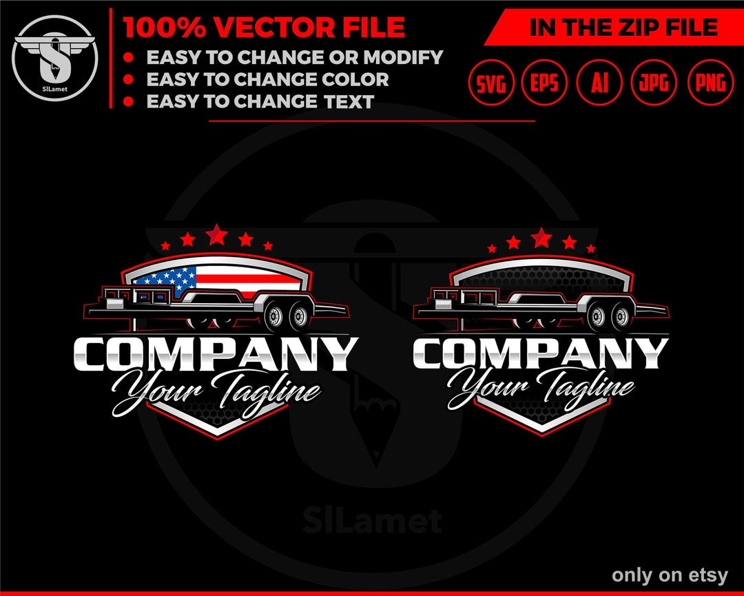 American Flatbed Trailer Logo: Equipment Hauling Transport Vector ...