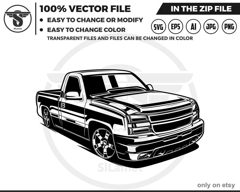 Chevrolet Silverado 1500 SVG: Truck Silhouette Vector for Cricut ...