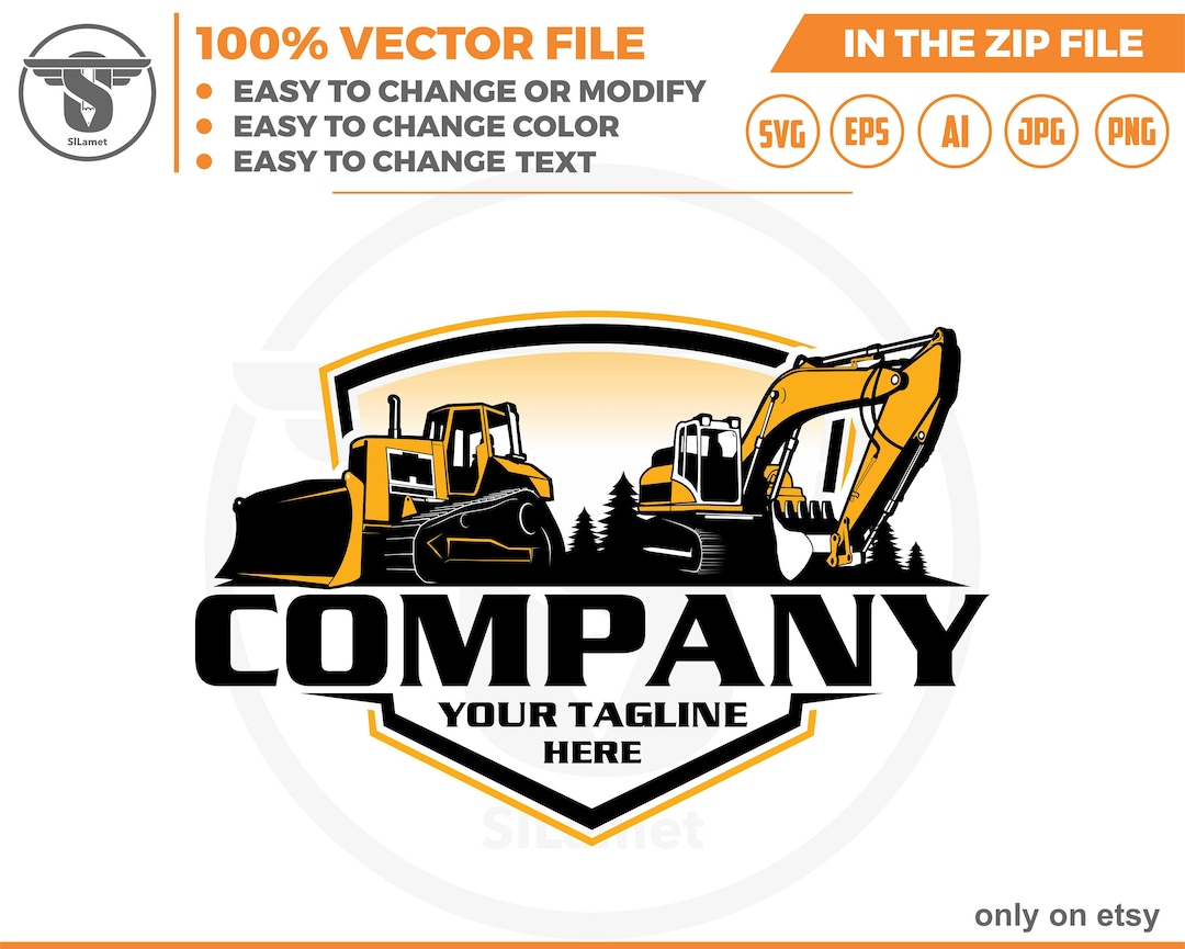 Bulldozer & Excavator Logo: Heavy Equipment Construction (digital ...