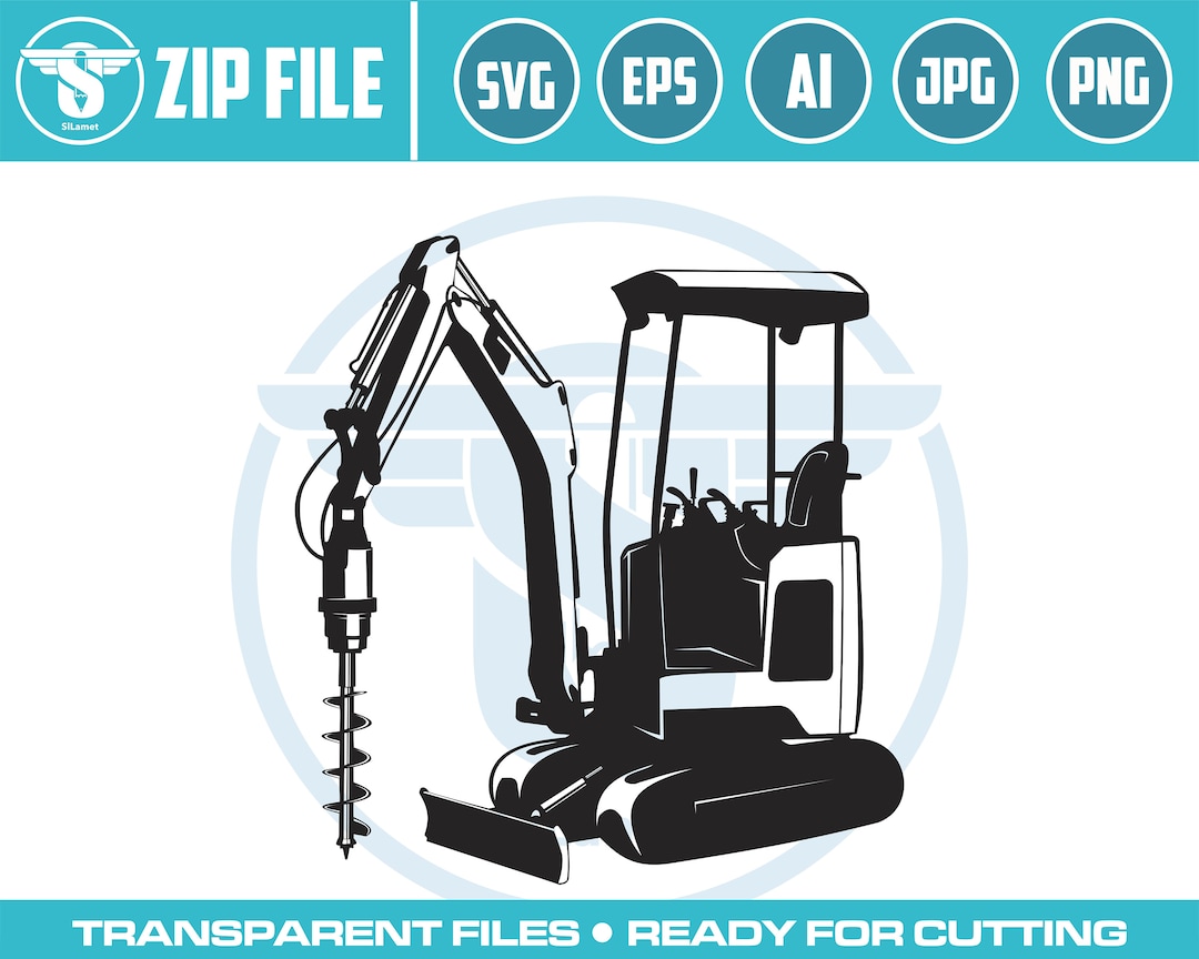 Excavator Drill Rig SVG: Skid Steer Drilling Machine for Cricut ...
