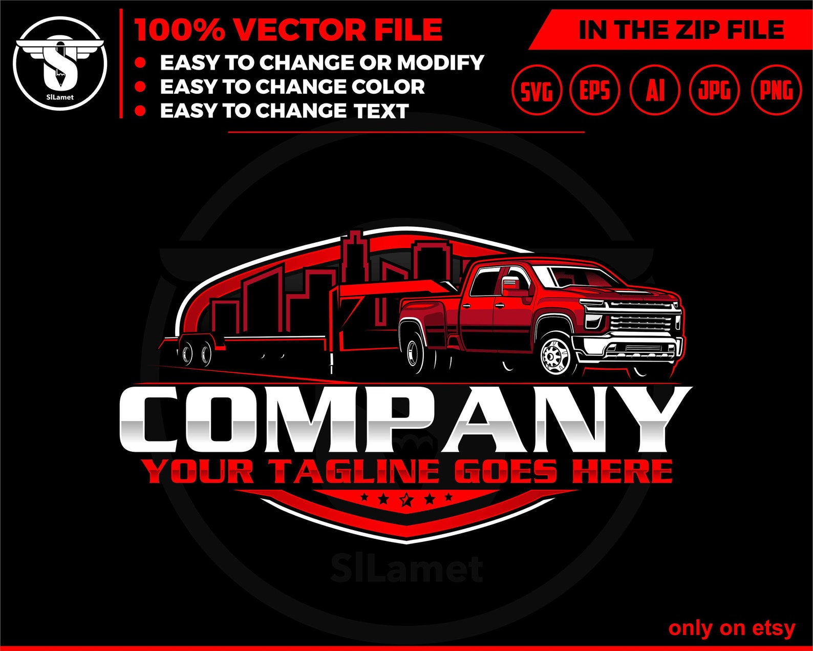 Hotshot Truck Logo Design: Pickup & Flatbed Trailer (digital Download ...