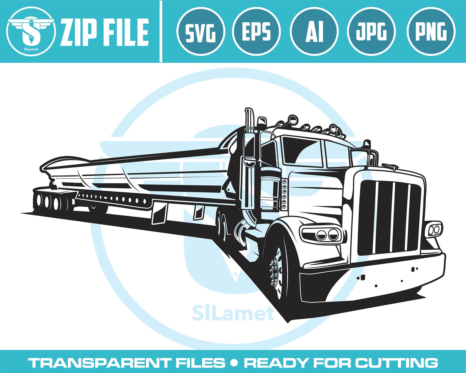 Semi Truck Trailer SVG: Big Rig Vector Cut File for Cricut (digital ...