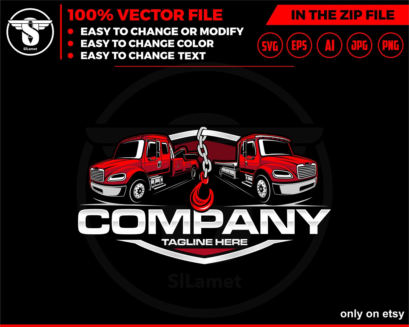 Tow Truck Logo Template: Towing Chain SVG, PNG, JPG (digital Download ...