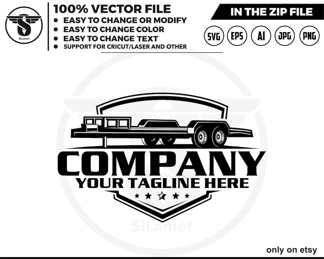Flatbed Trailer Logo: Equipment Transport Hauling for Cricut (SVG, EPS ...