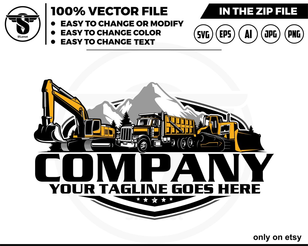 Heavy Equipment Logo – Bulldozer, Dump Truck, Excavator Vector (svg ...