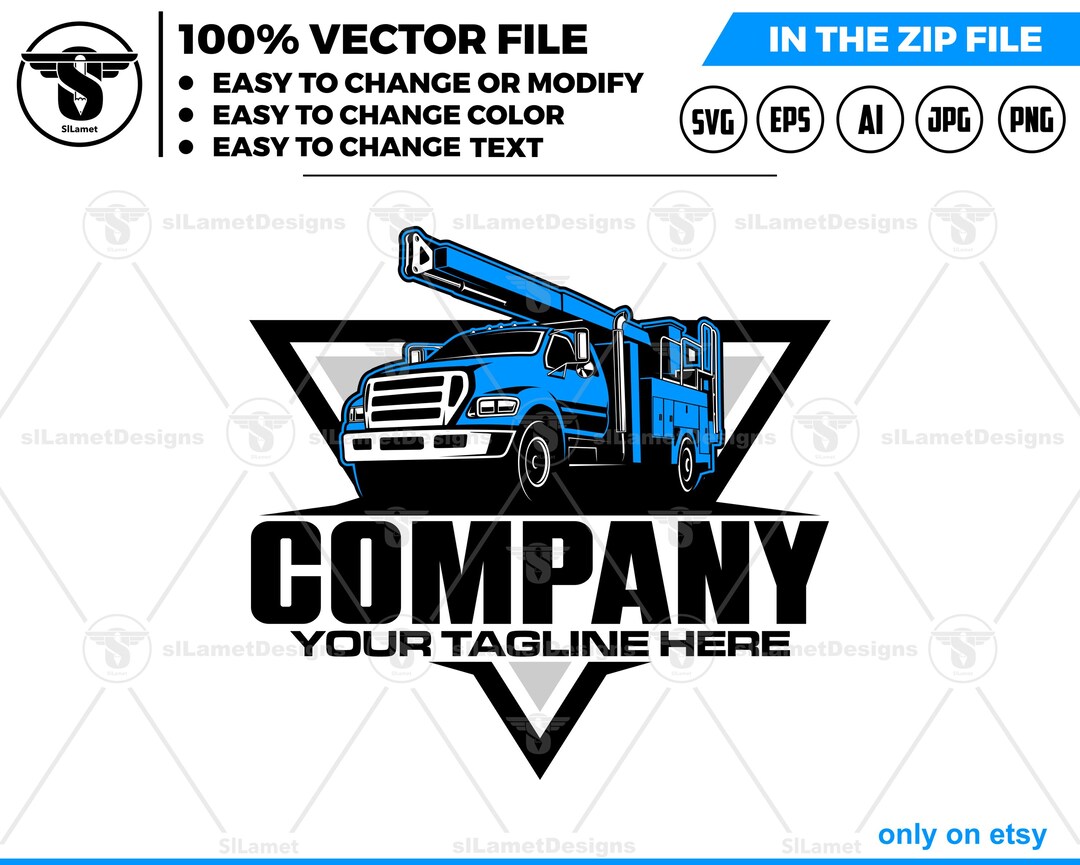 Bucket Truck Logo - Aerial Lift Truck Design - Utility Service Vehicle ...