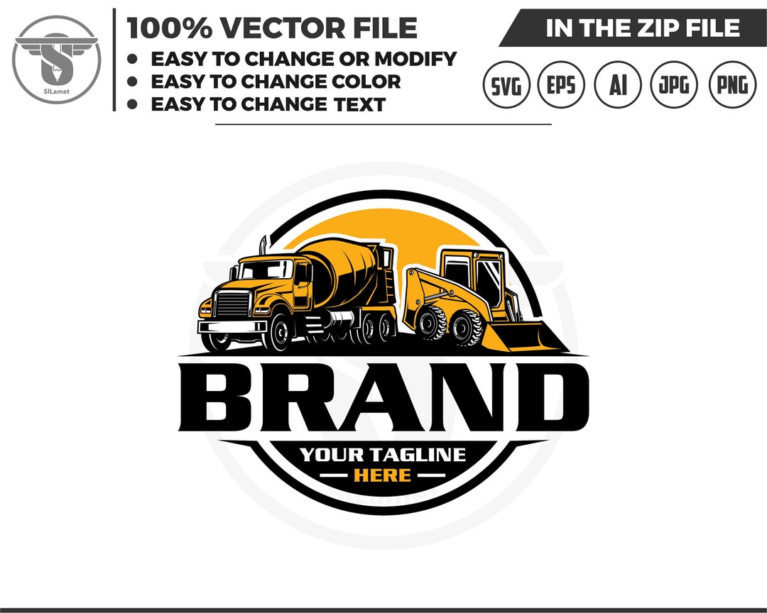 Skid Steer and Mixer Truck Logo - Cement Mixer Truck Logo - Concrete ...