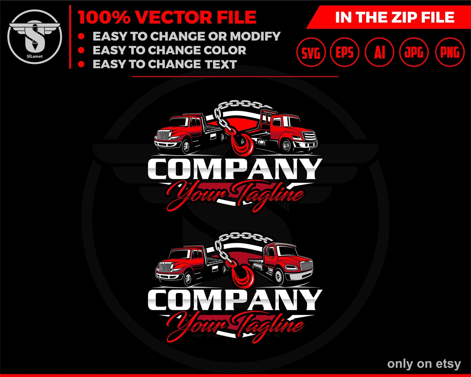 Tow Truck Logo Template: Flatbed Towing Chain SVG (digital Download) - Etsy