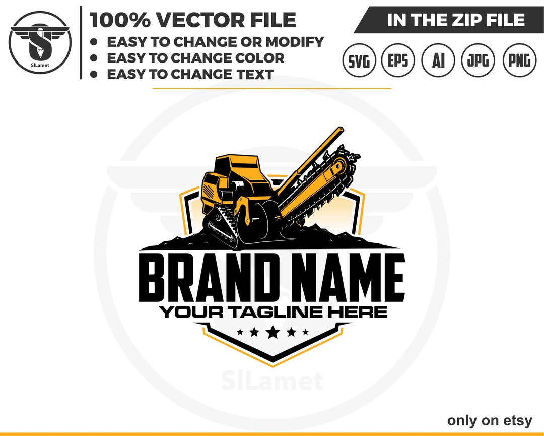 Trencher Logo - Construction Equipment Logo - Etsy
