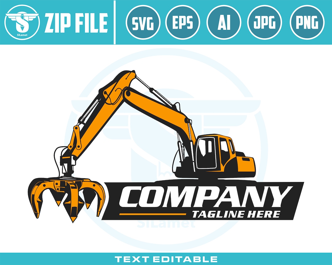 Excavator Grapple Logo: Fully Editable Hydraulic Scrap Metal Recycling ...