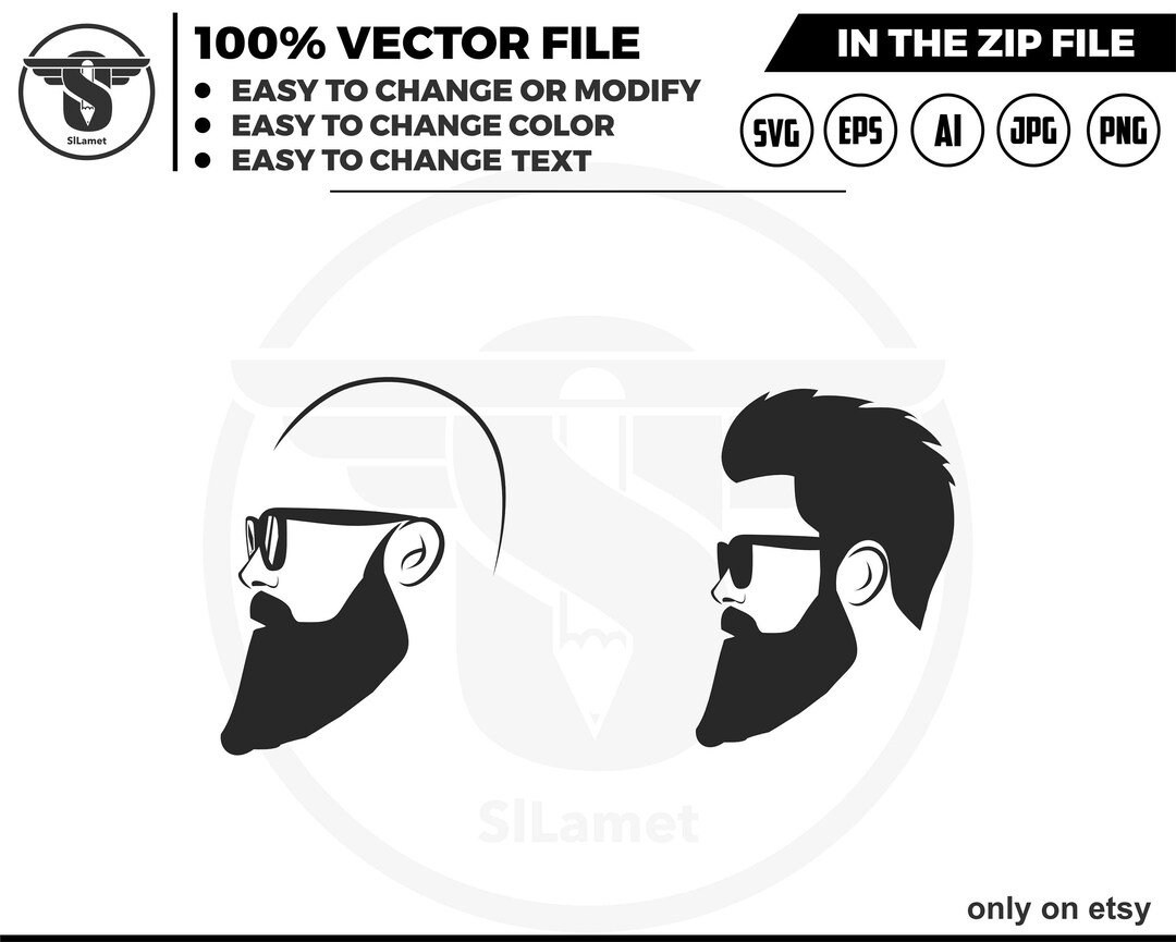 Bearded & Bald Man SVG: Hairstyle Vector Graphics (digital Download) - Etsy