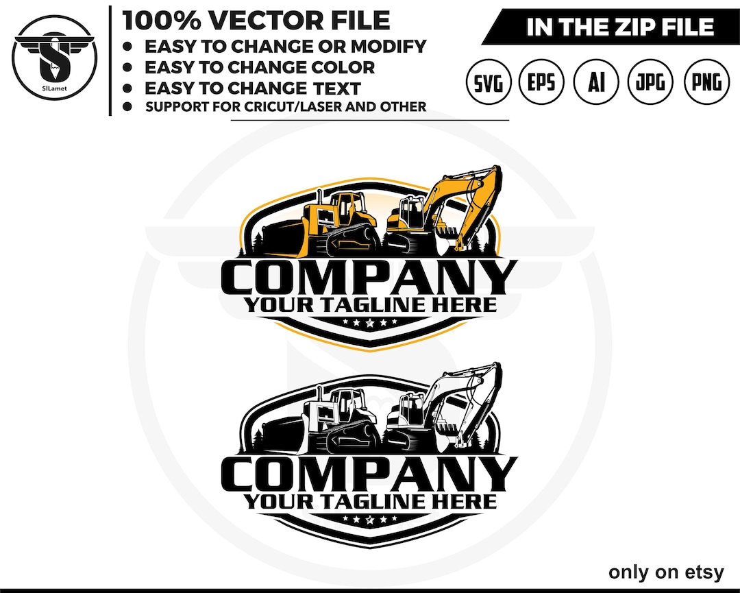 Excavator and Bulldozer Logo - Digging Logo - Earth Digging Logo ...