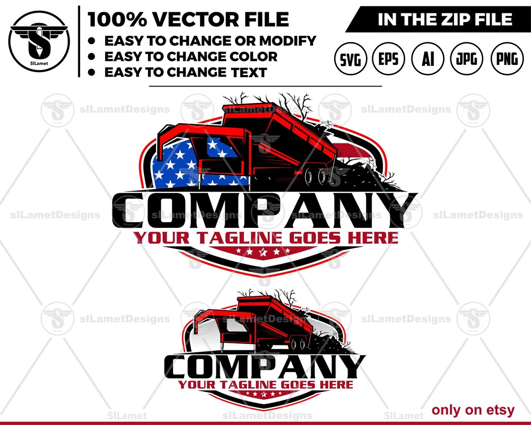 American Gooseneck Dump Trailer Logo: USA Dumpster Vector (digital ...