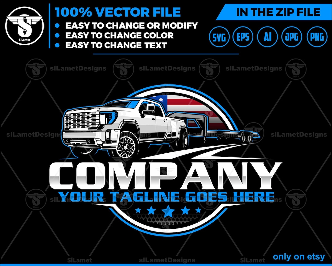 Pickup Truck & Flatbed Trailer Logo: Hotshot Towing Company (digital ...