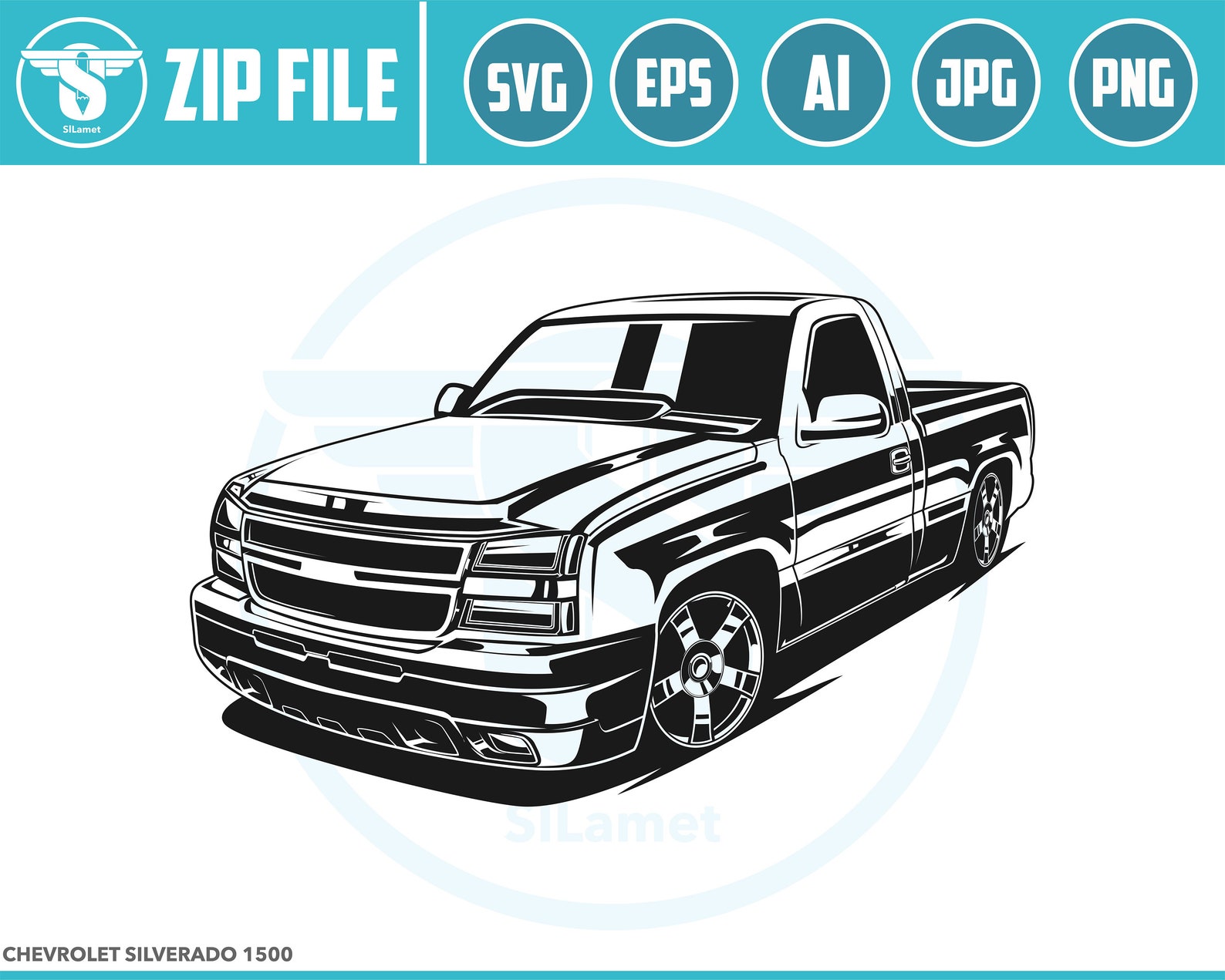Chevrolet Silverado 1500 SVG: Pickup Truck Vector Cut File - Etsy