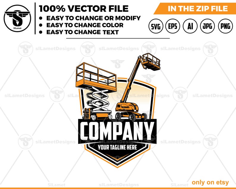 Cherry Picker, Boom Lift Logo - Construction Equipment Logo - Etsy