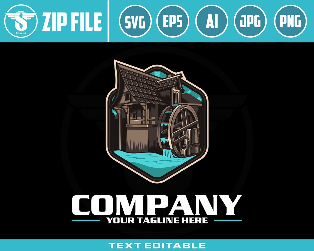Water Mill Logo - Water Wheel Logo - Water Mill House Logo- Generating ...