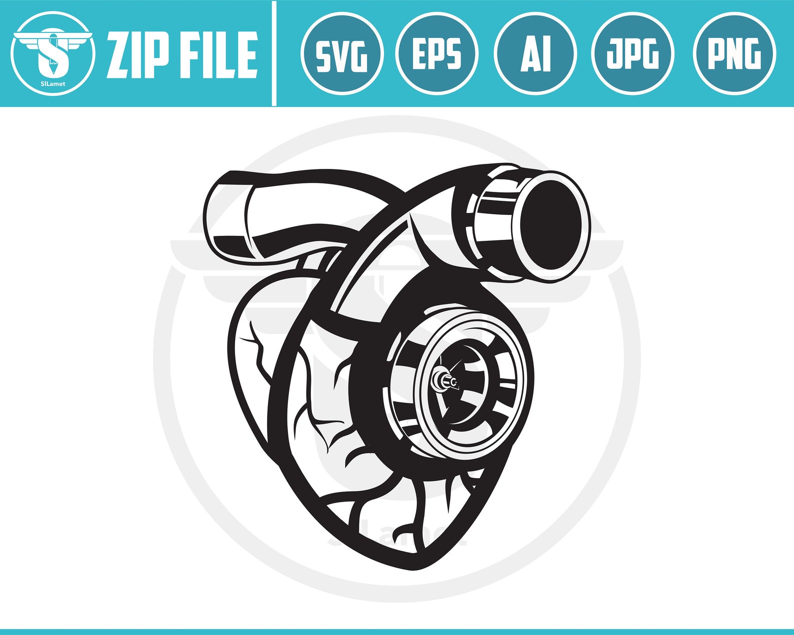 Heart Turbo Silhouette SVG, Turbo SVG, Turbo Power Svg, Turbo Charger ...