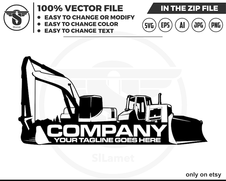 Excavator and Skid Steer Silhouette - Heavy Equipment Logo ...