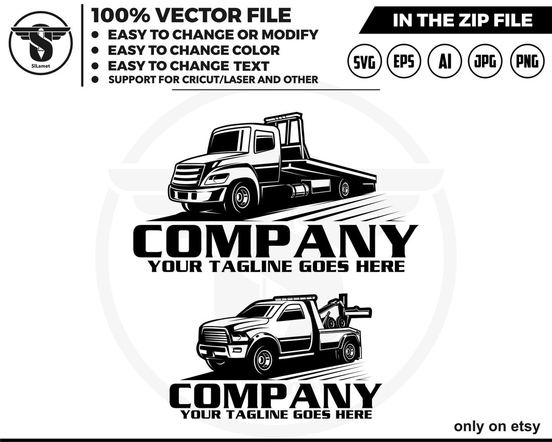 Tow Truck Logo Template: Towing Company Silhouette for Cricut (digital ...