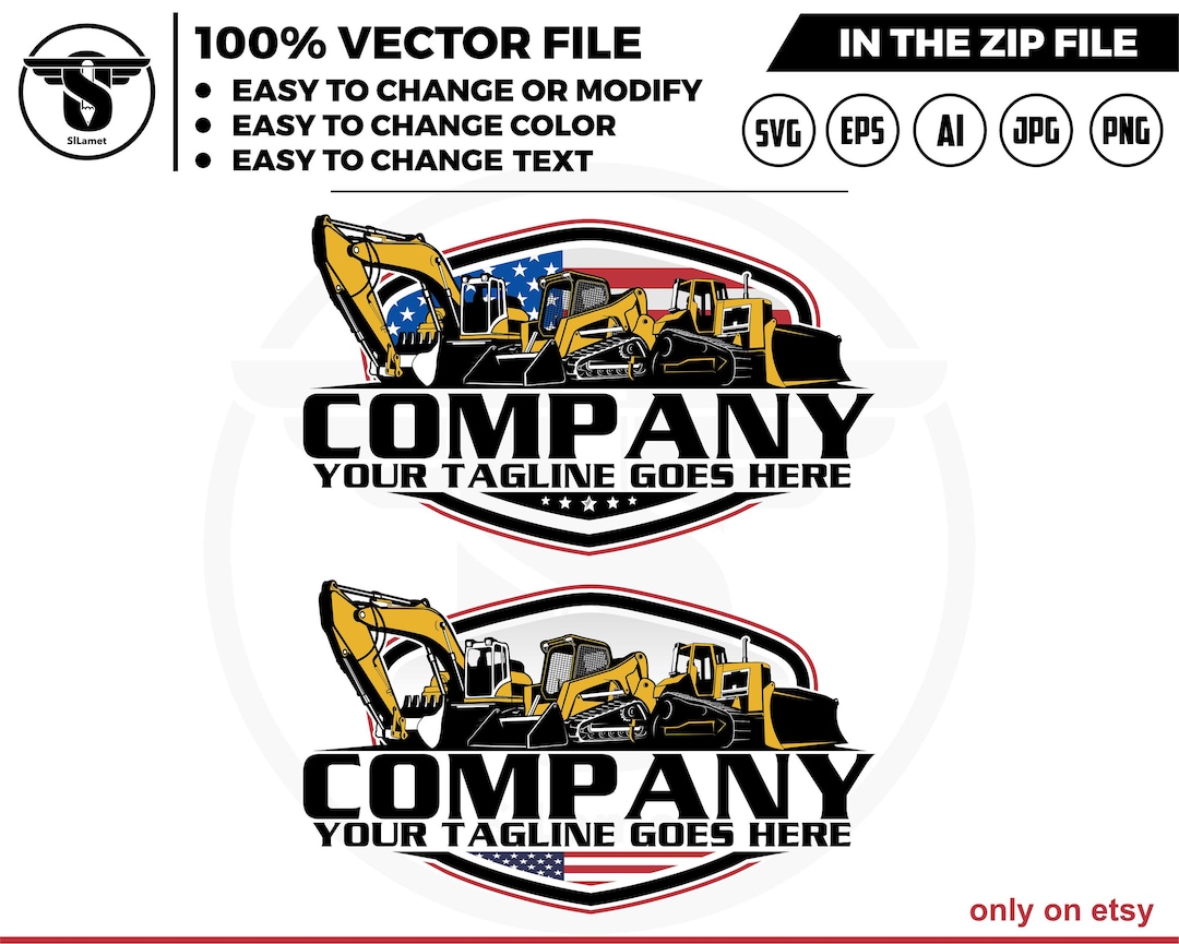 Heavy Equipment Rental Logo: Bulldozer, Excavator, Skid Steer (digital ...