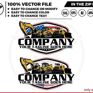 Heavy Equipment Rental Logo: Bulldozer, Excavator, Skid Steer (digital ...