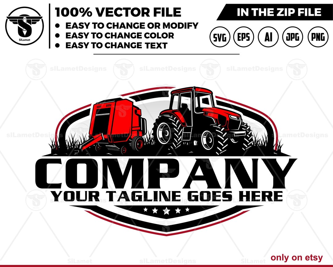 Tractor Farm Logo Template: New Holland Tractor & Baler (digital ...