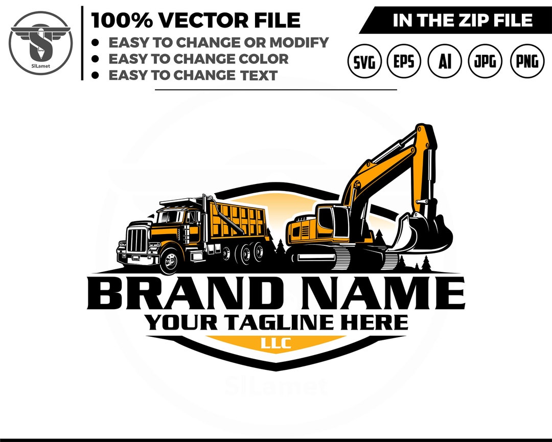 Dump Truck and Excavator Logo - Equipment Vehicles Logo - Heavy ...