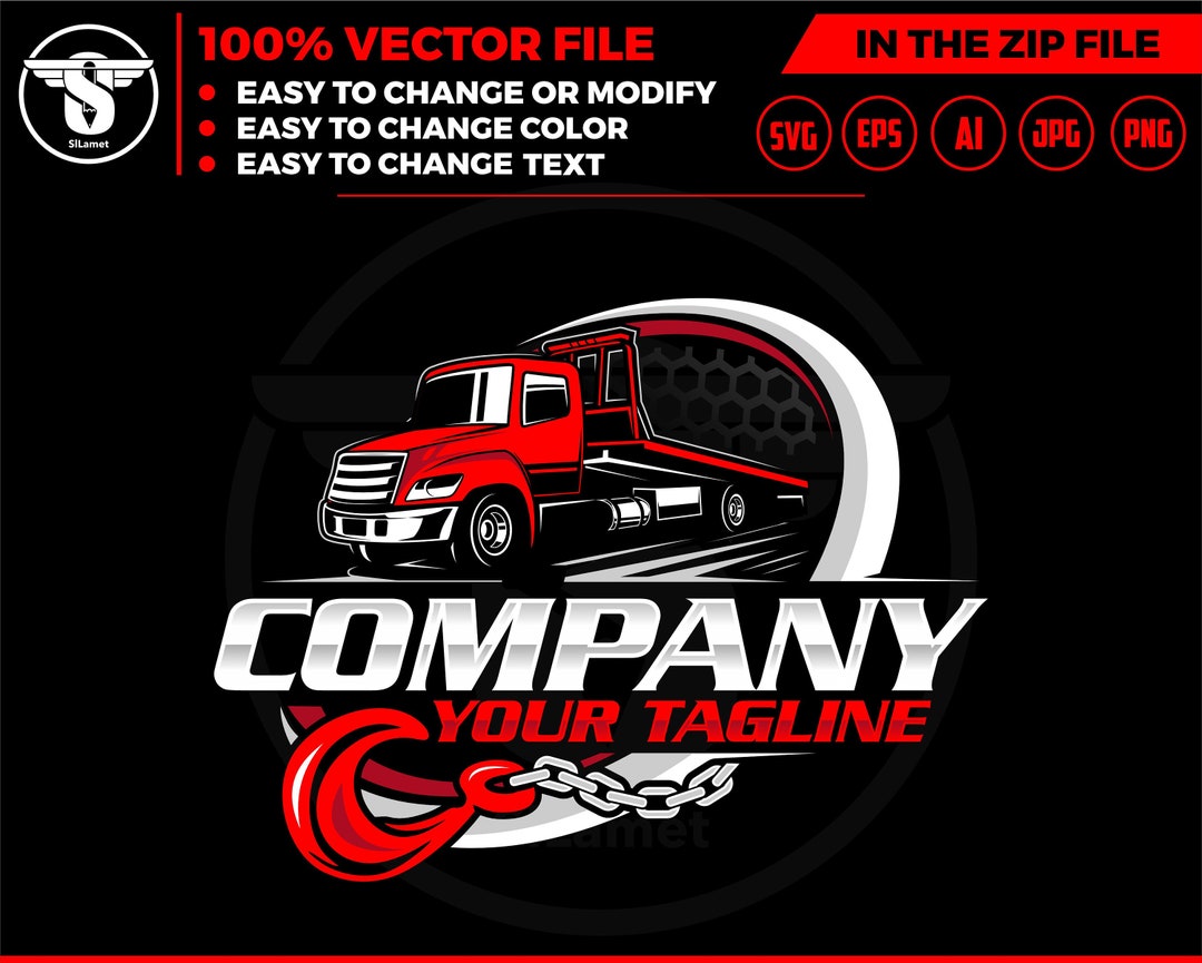 Flat Bed Tow Truck Logo - Flat Bed Towing - Towing Truck Logo - Towing ...