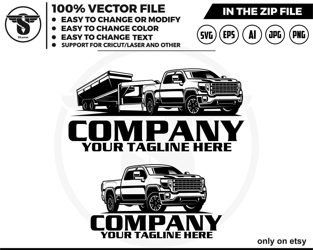 GMC Sierra 3500HD Truck and Dump Trailer Logo SVG, Pickup Silhouette ...
