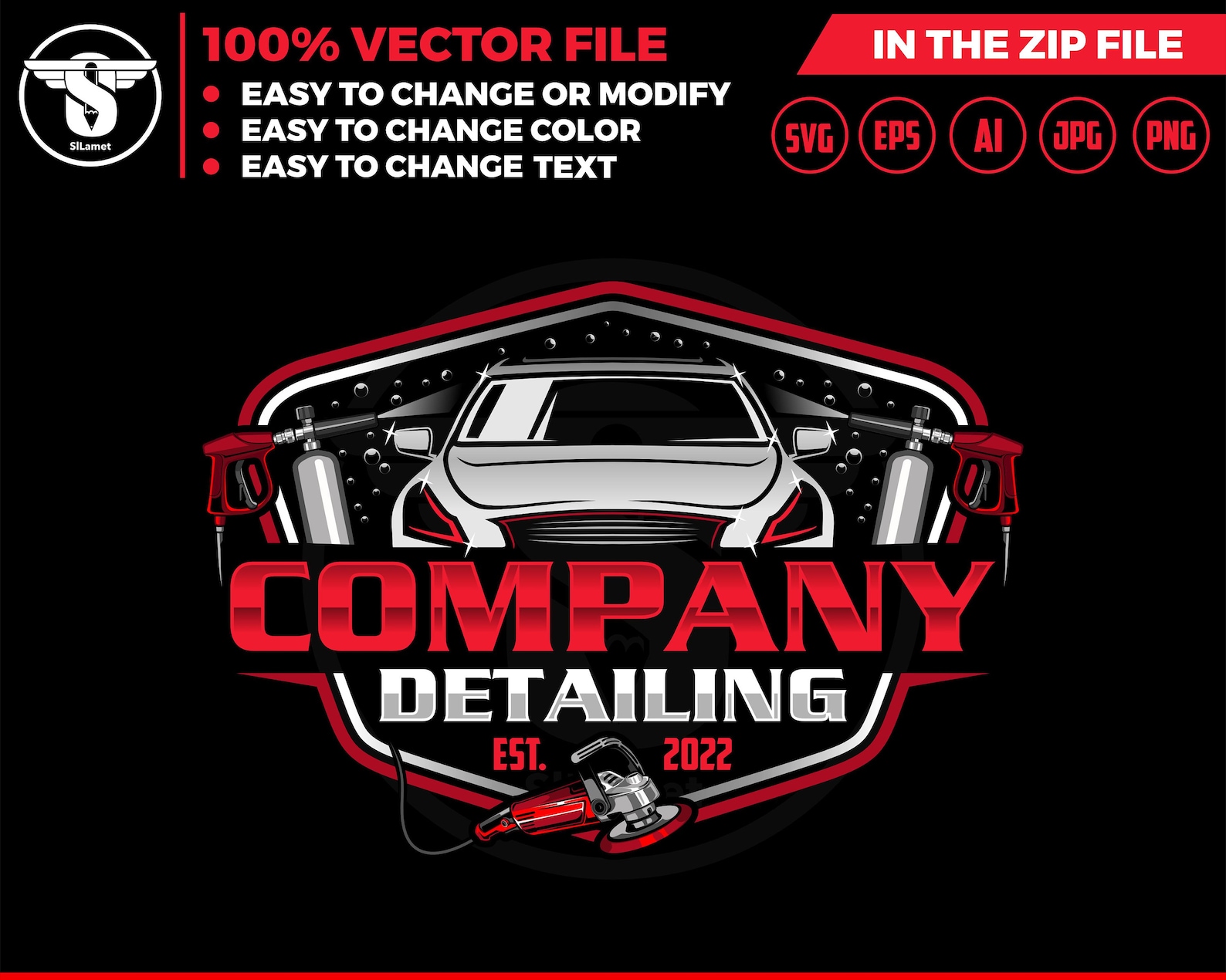 Editable Red Car Detailing Auto Wash Vector Logo: Vehicle Cleaning ...