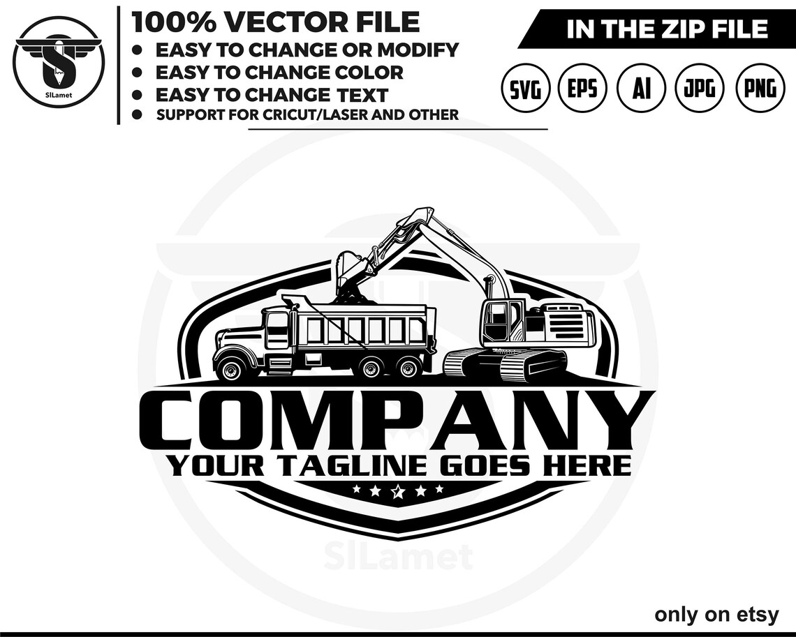 Excavator & Dump Truck Logo: Earth Digging SVG, PNG, JPG (digital ...