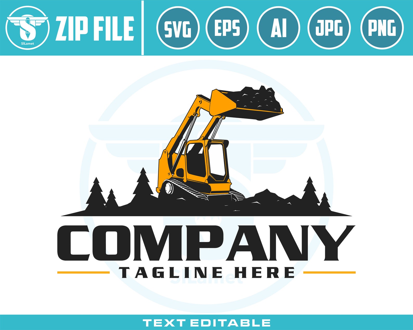 Editable Yellow Skid Steer Loader Vector Logo: Compact Construction ...