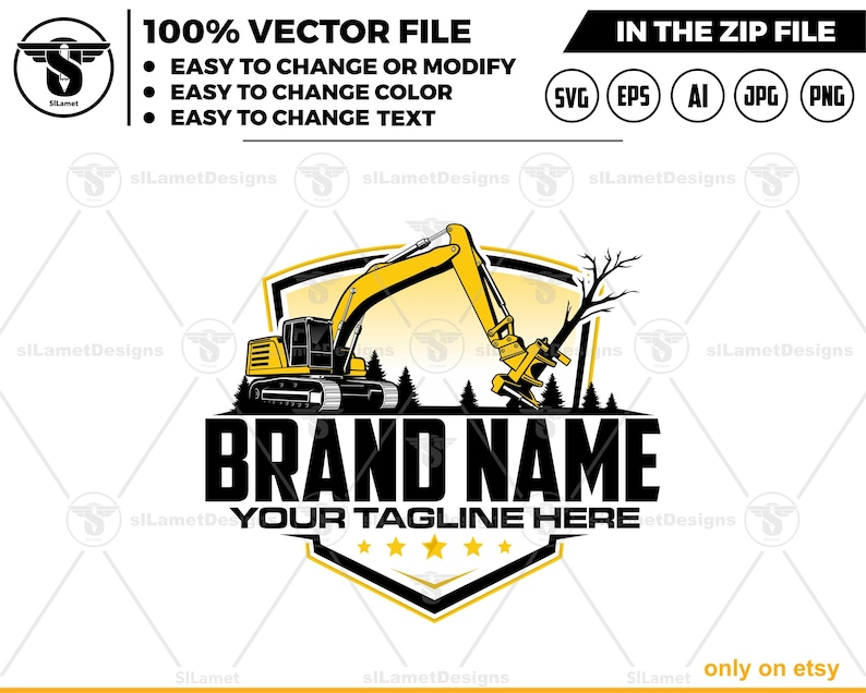 Excavator Forestry Logo: Tree Felling Vector Graphics (digital Download ...