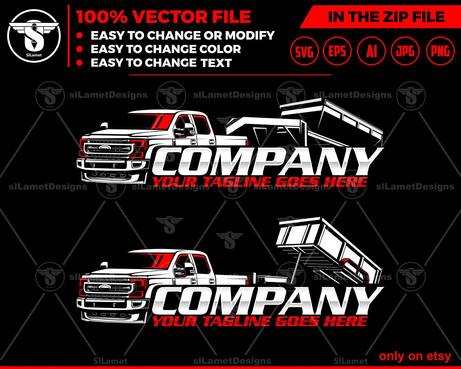 Pickup Truck & Gooseneck Dump Trailer Logo Template (digital Download ...