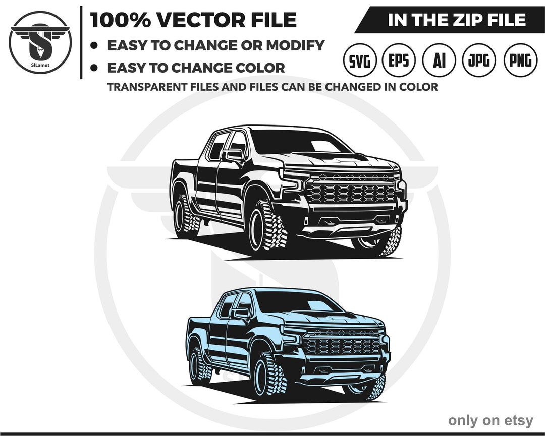 Chevrolet Silverado 1500 ZR2 Crew Cab SVG: Truck Vector for Cricut ...