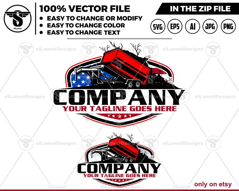 Gooseneck Dump Trailer Logo: USA Dumpster Vector Graphic (digital ...