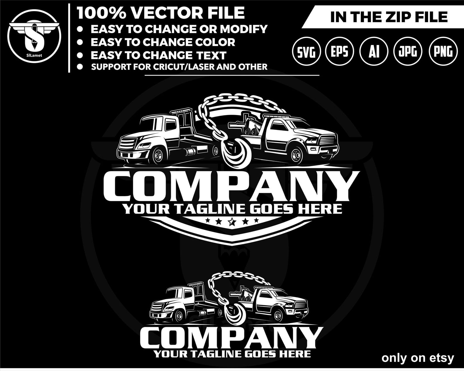 Tow Truck Logo Template: Towing Chain SVG, Cricut Ready (digital ...