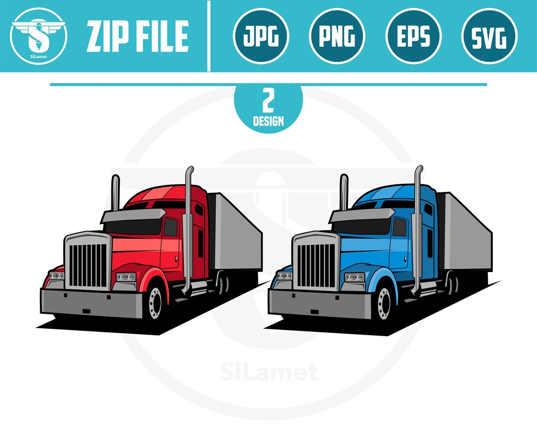 Editable Red and Blue Semi Truck Vector: Heavy Hauling Transport ...