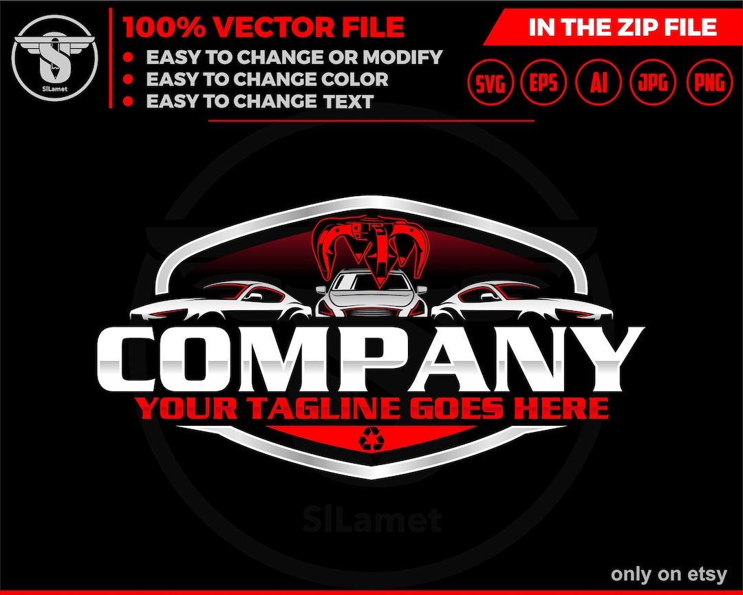 Car Recycling Logo - Car Wrecker Logo - Iron Recycling - Broken Car - Etsy