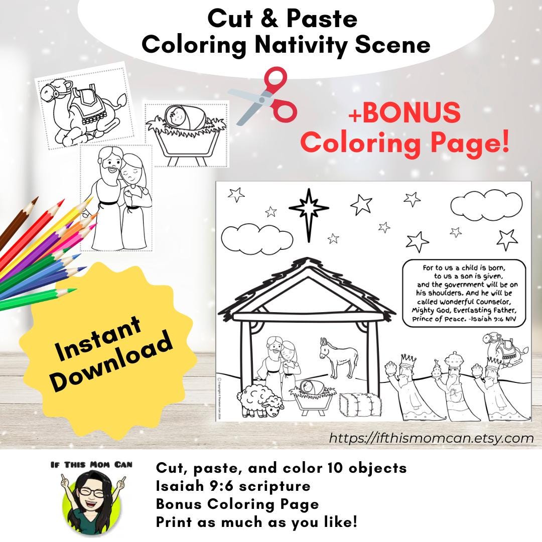PRINTABLE Christmas Cut and Paste Coloring Nativity Activity Craft for ...