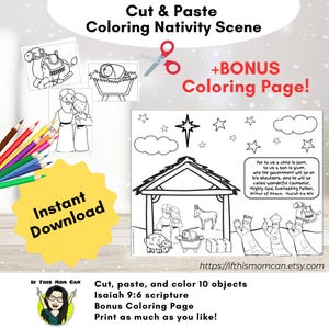 PRINTABLE Christmas Cut and Paste Coloring Nativity Activity Craft for ...