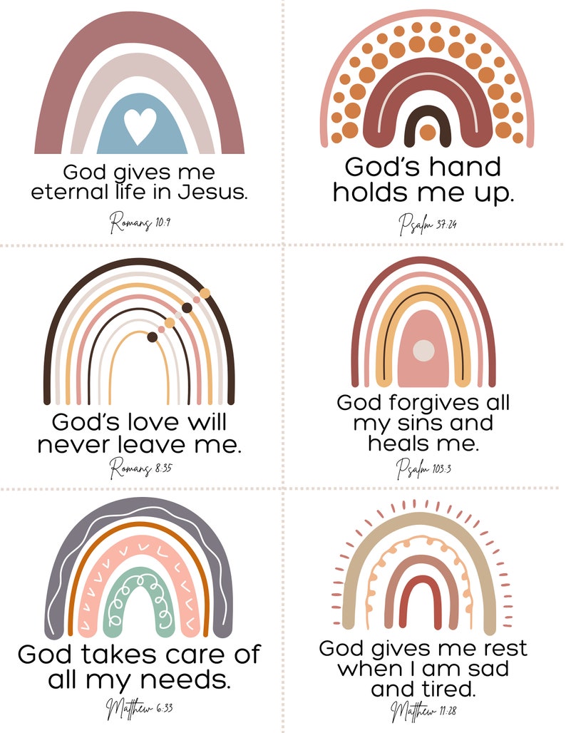 PRINTABLE 20 Promises of God With Rainbows 3"x3", Bible Cards for Kids ...