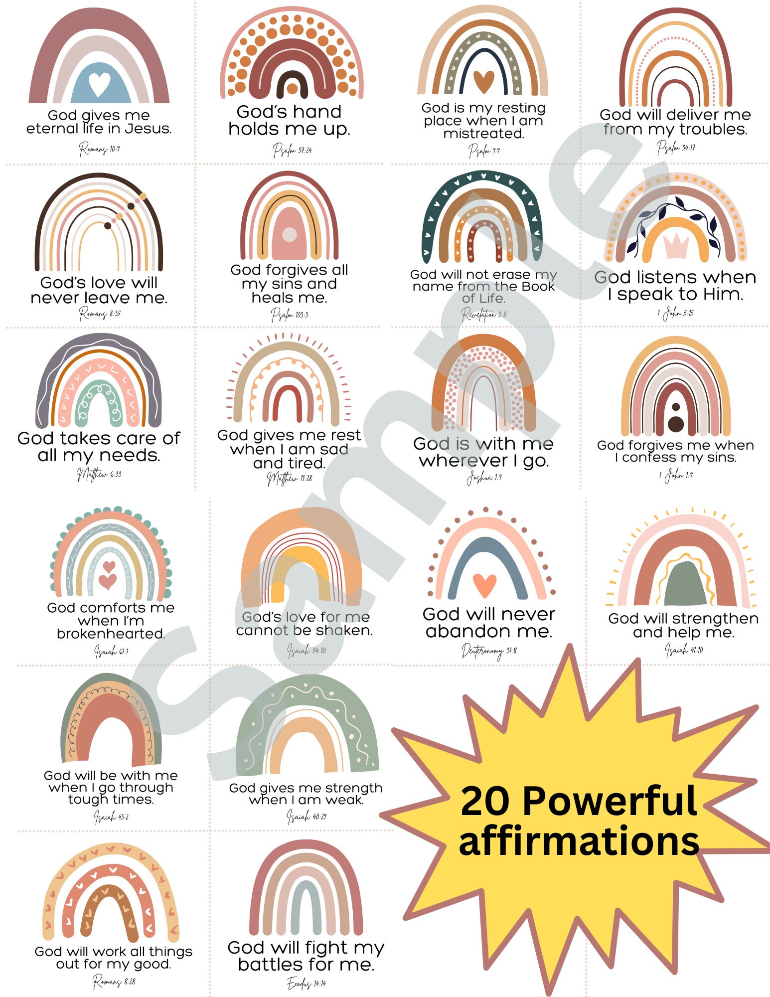 PRINTABLE 20 Promises of God With Rainbows 3"x3", Bible Cards for Kids ...