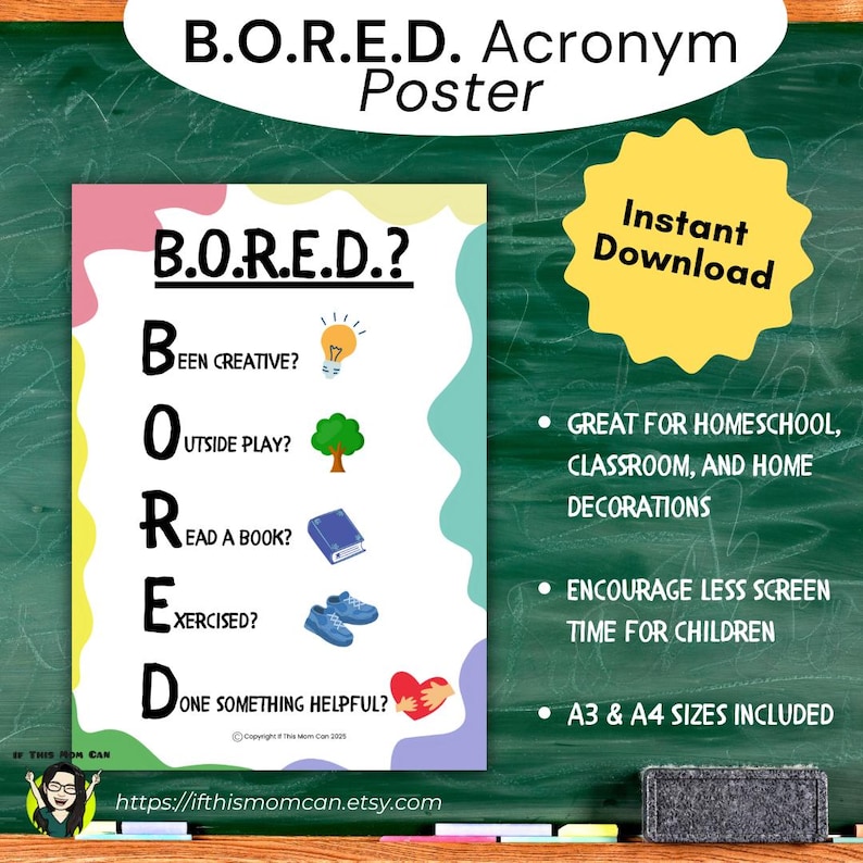 Printable B.O.R.E.D. Acronym Poster for Homeschool, Classroom, and Home ...